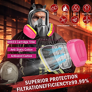 VITIJY Full Face Respirator Mask - 6800 Reusable Gas Mask with Filters 60923 & 2097 for Painting, Mechanical Polishing, logging, Welding, Dust, Sanding & Cutting