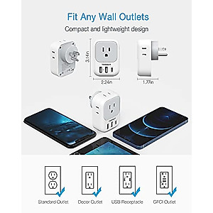 USB C Fast Charger, 20W PD USB Plug Adapter, TESSAN 3 USB Wall Charger Multiports (1 USB C Port), Cube Charging Station for Cruise, Home, Office, Dorm Essentials