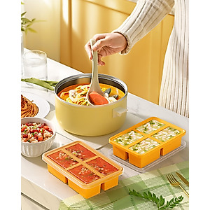 KEMETHY Silicone Freezer Trays with Lid, 2 Pack Silicone Soup Freezer Molds, BPA Free Soup Freezer Containers, 1 Cup Silicone Freezer Molds for Soup, Broth, Sauce and Ice