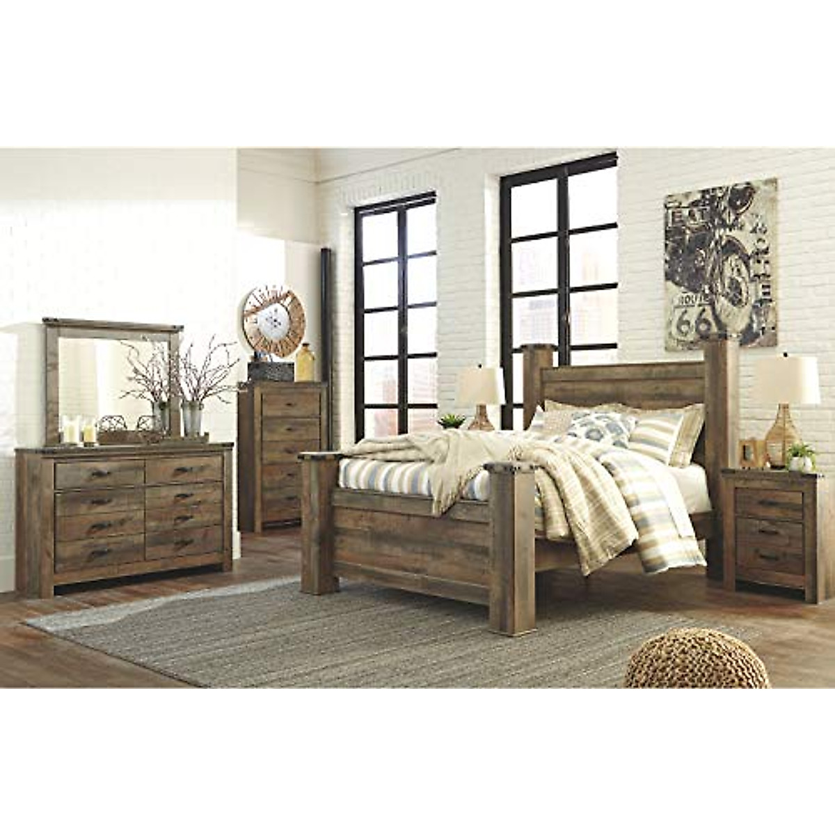 Signature Design by Ashley Trinell Rustic Youth 6 Drawer Children's Dresser with Nailhead Trim, Warm Brown