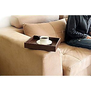 HofferRuffer Decorative Vanity Tray, Desktop Storage Organizer, Catchall Tray, Valet Tray, Nightstand or Dresser Organizer, PU Faux Leather Bathroom Tray, Brown, 10.2 x 8.4 x 1.8 inches