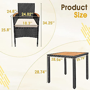 Greesum 3 Piece Patio Furniture Outdoor Dining Wicker Table & Chairs, Beige