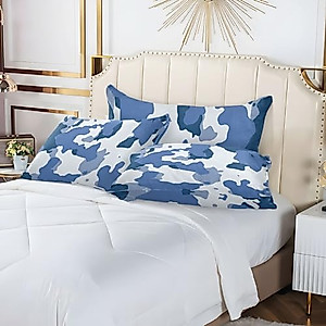 Blue Camo Pillowcase for Hair and Skin Body Pillow Cover Body Pillow Case Standard Size 20"X 26" Velvet Pillow Cases with Zipper for Pillow