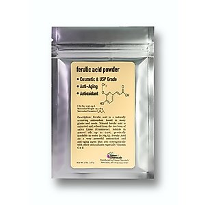 Ferulic Acid Powder Pure 99% Pure Cosmetic Grade Powder Pure Natural Antioxidant, Anti-Aging, DIY Skincare (1 Oz/ 28 Grams)
