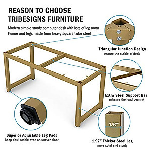 Tribesigns Computer Desk, Large Office Desk, Study Writing Table for Home Office, Easy Assemble, White Gold, 65 X 23.6 inch