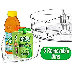 10.6inch Lazy Susan Organizer with 5 Removable Storage Bins, Snack Medicine Cabinet Organizer, Clear Lazy Susan Turntable for Cabinet, Plastic Storage Bins for Kitchen Pantry Organization and Storage