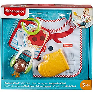 Fisher-Price Cutest Chef Gift Set, 4 cooking-themed baby toys with wearable bib and teether for babies ages 3 months and older