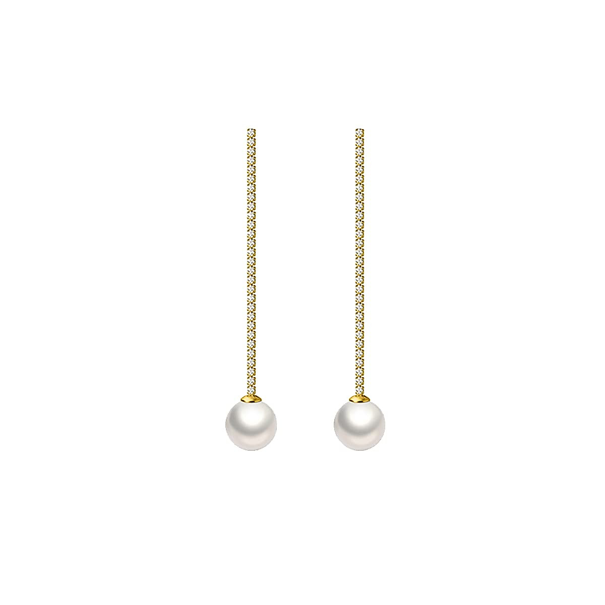 SLUYNZ 925 Sterling Silver Pearl Dangle Earrings Chain for Women Long CZ Dangling Earrings Pearl Drop (B-Gold Plated)