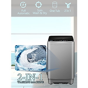 25 lbs Portable Washer Drain Pump, 10 Programs & 8 Water Levels, KRIB BLING Full Automatic Washing Machine with LED Display, Ideal for Camping, Apartment, Dorm, Dark Grey