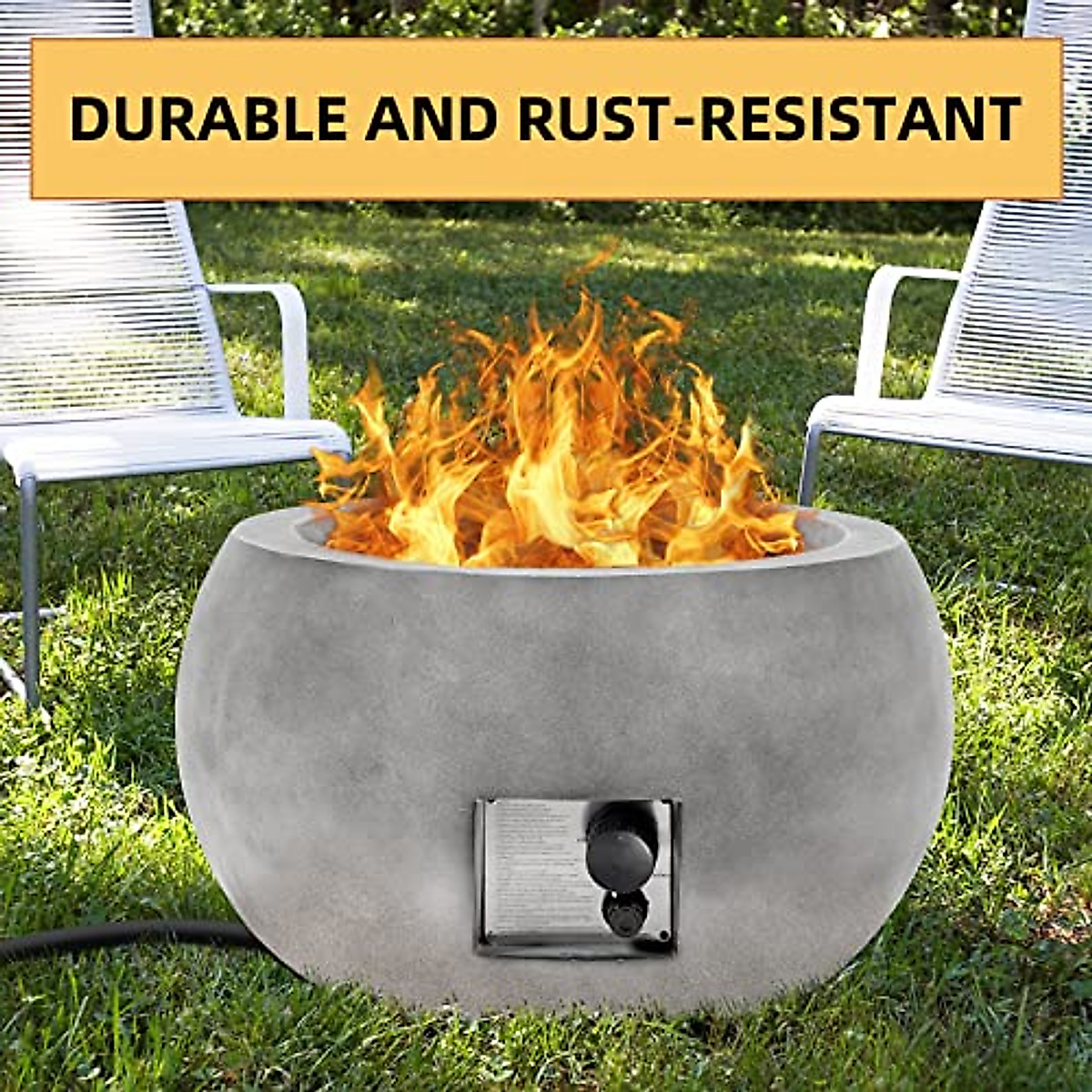 Outdoor Propane Fire Pit w 24" Lava Rocks Cover Propane Gas Fire Bowl Patio Heater for Outdoor Patio Garden Backyard Decking Décor,40000 BTU, Light Grey