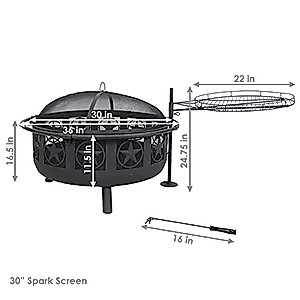 Sunnydaze 30-Inch Steel All Star Fire Pit Bowl - Black - Includes BBQ Cooking Grate and Spark Screen