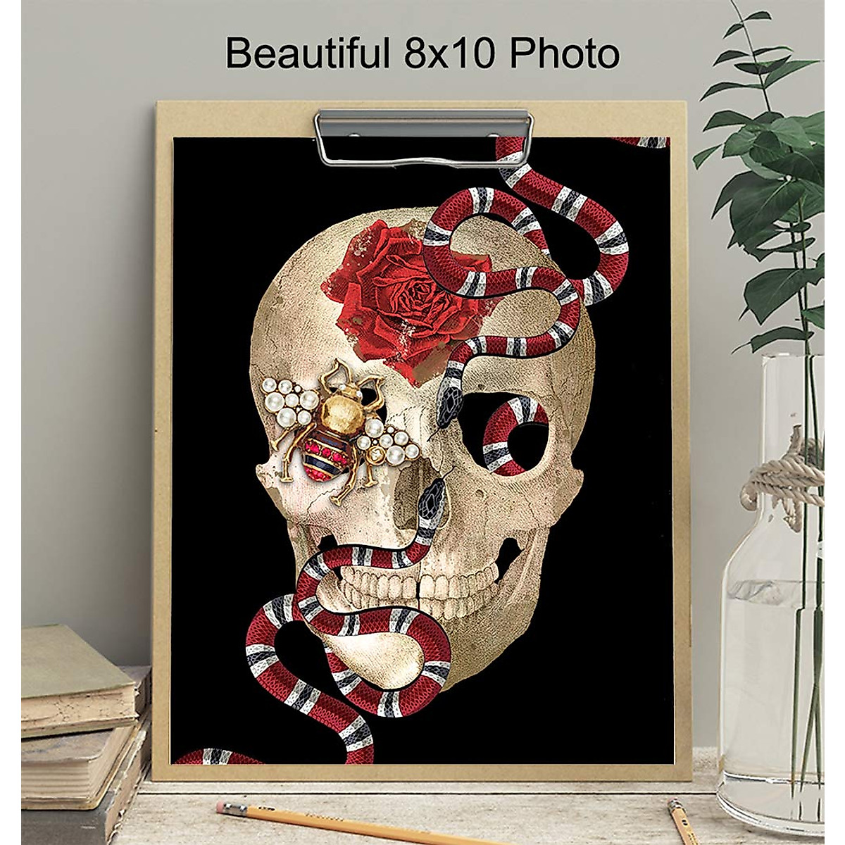 Poster of Wall Art - Gothic Skull Wall Decor - Snake Picture - Glam Print for Room or Home Decoration - Fashion Design - Designer Gifts for Women, Wife, Her, Teens, Girls - Glamour Couture