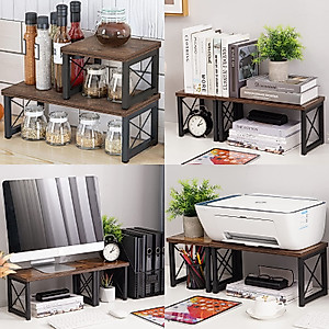 Giikin Wood Desktop Shelf - Table Top Corner Shelf Stand - Kitchen Counter Organizer - Multi-Purpose Adjustable Riser for Monitor Cups Jars Spices - 2 Tier Independent Stackable Desk Stand…