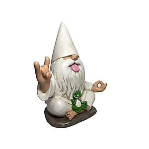 GlitZGlam Rocker Gnome George with Zen Frog - This Garden Gnome Combines Peace, Tranquility and Rock N Roll for Your Fairy Garden