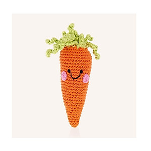 Pebble Handmade Crochet Cotton Carrot Rattle, Fair Trade, 5.5-inches, Machine Washable, Orange