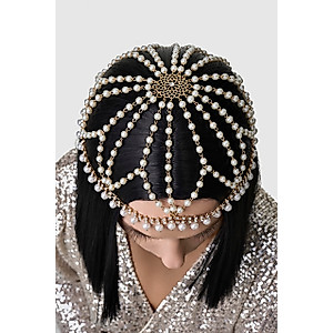 BABEYOND 1920s Crystal Cap Headpiece Rhinestone Head Chain Roaring 20s Great Gatsby Hair Accessories for Art Deco Party