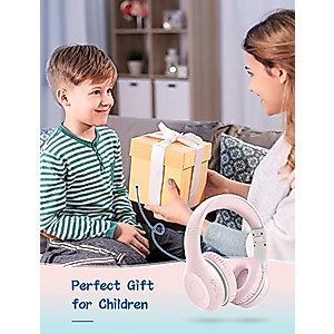 Neesolo Kids Wireless Headphones, Kids Headphones Girls with Microphone, Wireless 5.0 Stereo Sound Kids Headset for School, Comfort-Fit Over Ear Children Headphones for iPad Tablet Home School