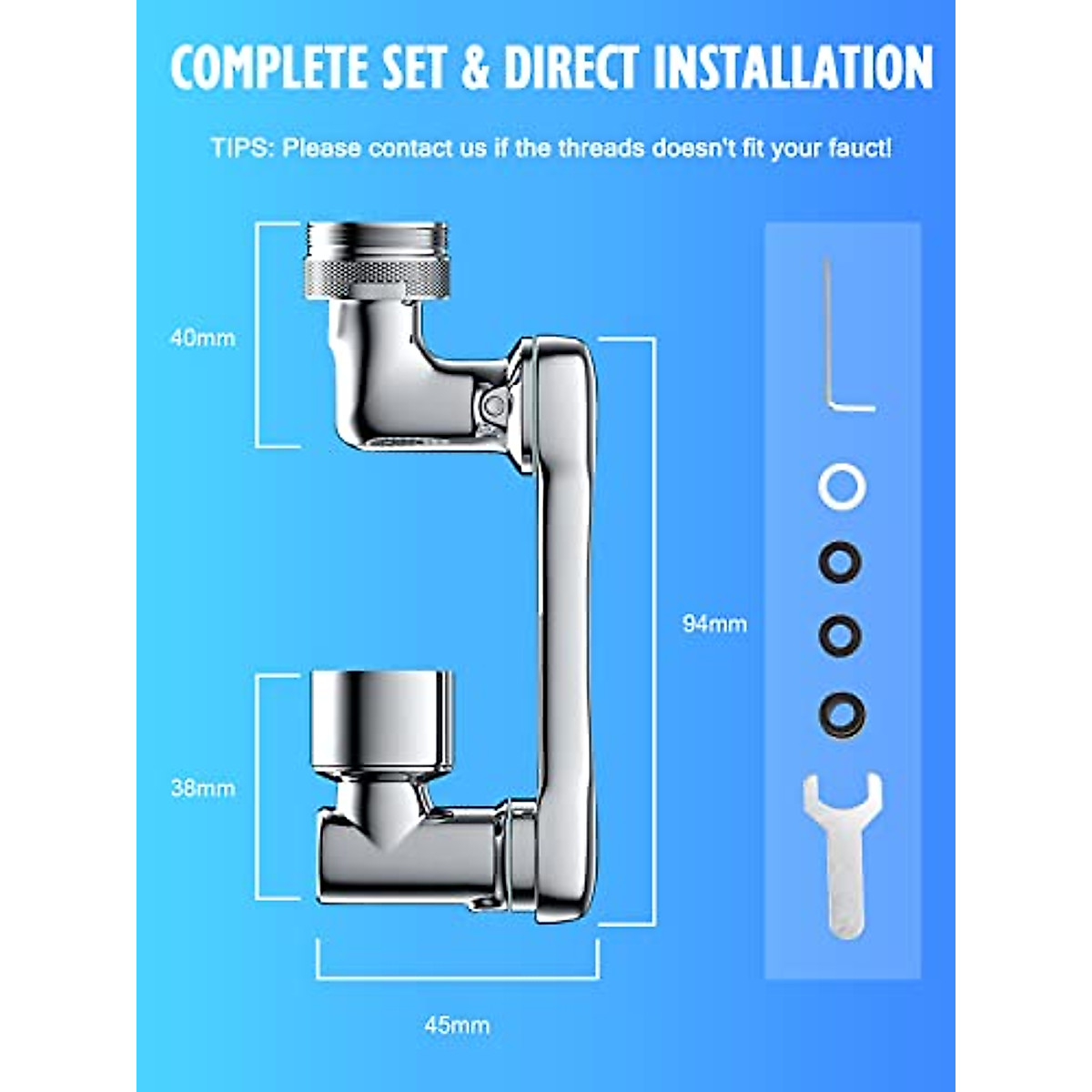 Faucet Extender, 1080 Degree Swivel Faucet Aerator, Large-Angle Rotating Splash Filter Faucet with 2 Water Outlet Modes, Bathroom Rotatable Multifunctional Extension Faucet for Washing Eye/Hair/Face