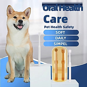 Tsxurepaw Cat & Dog Toothbrush Kit, 360 Degree Silicone Toothbrush with Storage Cup, 3 Pack Doggie Kitten Toothbrushes Tongue Cleaning Brush, Dental Care for Ferret Dutch Pigs