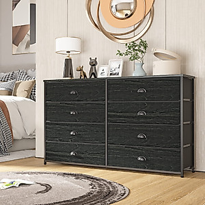 Furnulem Wide Dresser with 8 Fabric Drawers, TV Entertainment Center with Storage for 55'' TV, Large Chest of Drawers for Bedroom, Living Room, Dorm, Closet, Entryway, Wood Top (Black Oak)