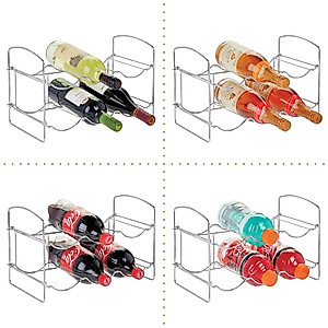 mDesign Metal Free-Standing Water Sports Bottle and Wine Rack Holder Stand for Storage Organizing in Kitchen Cabinet Countertops, Pantry - Collapsible - 2 Tiers, Holds 6 Bottles - Bronze