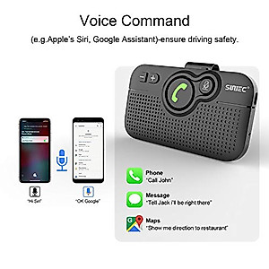 SUNITEC Handsfree Bluetooth for Cell Phone, Bluetooth 5.0 Car Speaker Motion AUTO ON Off Support Siri Voice Assistant Bluetooth Car Kit Receiver Handsfree Speakerphone with Visor Clip - BC980P