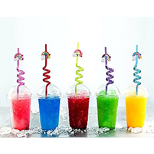 Reusable Rainbow Drinking Plastic Straws25 and 2 Cleaning Brush, unicorn Party Supplies, Birthday Party Favors Decorations- set of 27