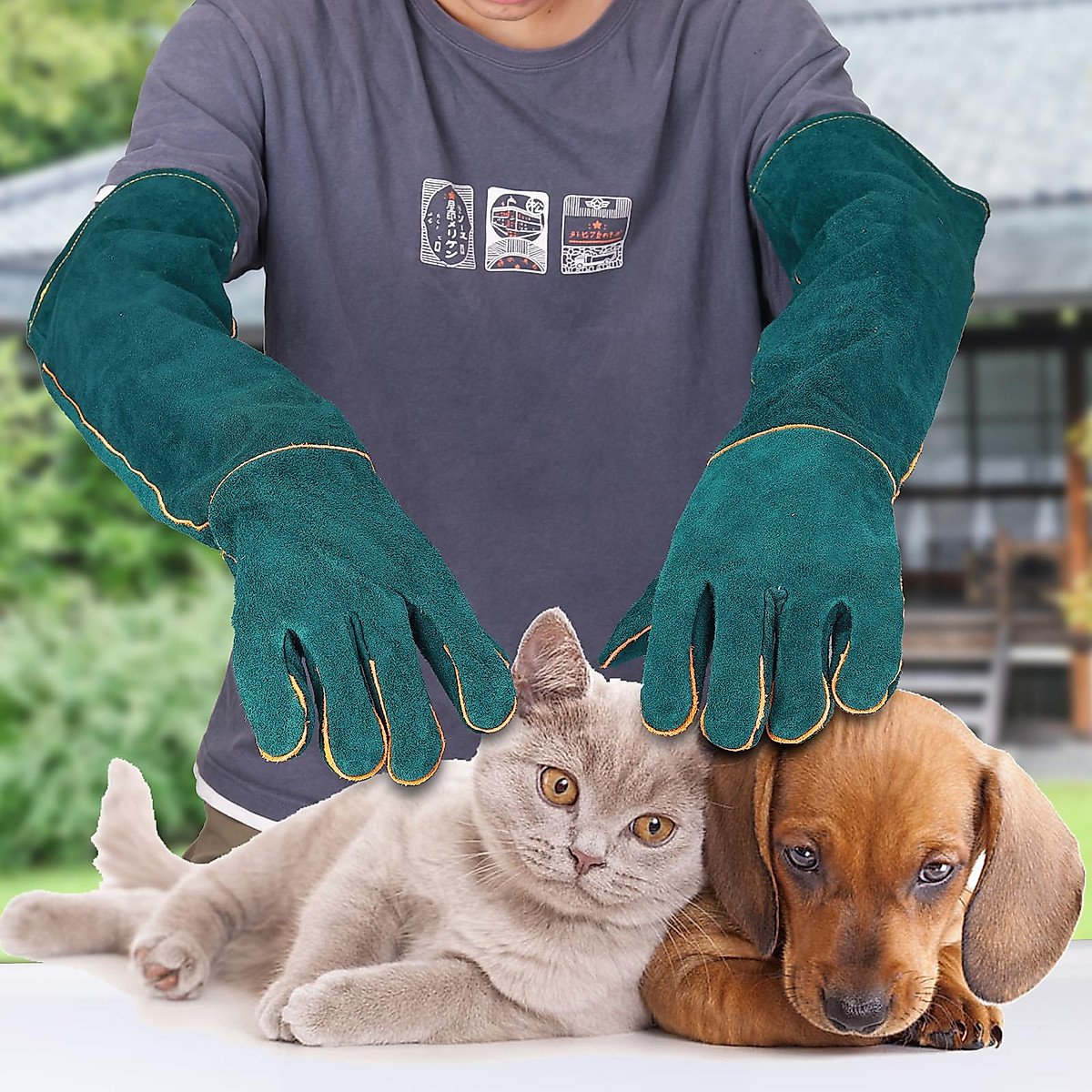 23.7 inch Animal Handling Gloves Bite Proof,Multipurpose Pet Glove for Grabbing Reptile, Grooming, Trips to Vet. Puncture & Scratch Resistant, Bite Proof for Cat Dog Bird Falcon Livestock Snake Large