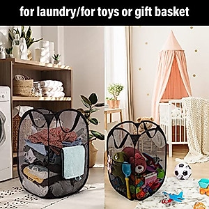 2 Pack Deluxe Strong Mesh Pop Up Laundry Hamper Basket with Side Pocket Durable Handles for Laundry, Bedroom, Bathroom, Kids Room, Dorm, Travel