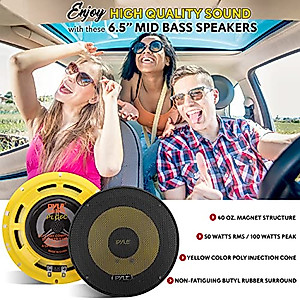Pyle 2Way Custom Component Speaker System 6.5” 400 Watt Component with Electroplated Plastic Basket, Butyl Rubber Surround & 40 Oz Magnet Structure Wire Installation Hardware Set Included Pyle PLG6C,Yellow