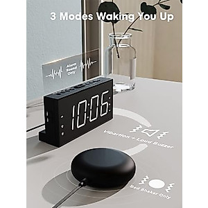 Super Loud Alarm Clock for Heavy Sleepers, Vibrating Alarm Clock for Hearing Impaired Deaf, Teens, Dual Alarm Clock with Bed shaker, Large Display Digital Clock with USB Port, Dimmer, Battery Backup