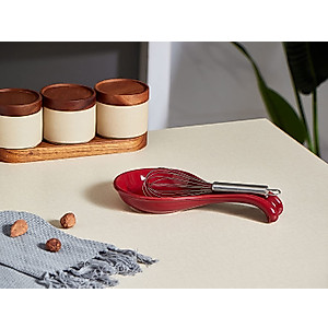 ONEMORE Ceramic Spoon Rest for Stove Top - Extra Wide Heat-Resistant Ladle Holder for Kitchen Counter Utensils/Tools - Large, Red