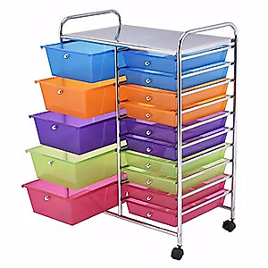 N/A 15 Drawer Rolling Storage Cart Tools Scrapbook Paper Office School Organizer Mutli Color Home Furniture