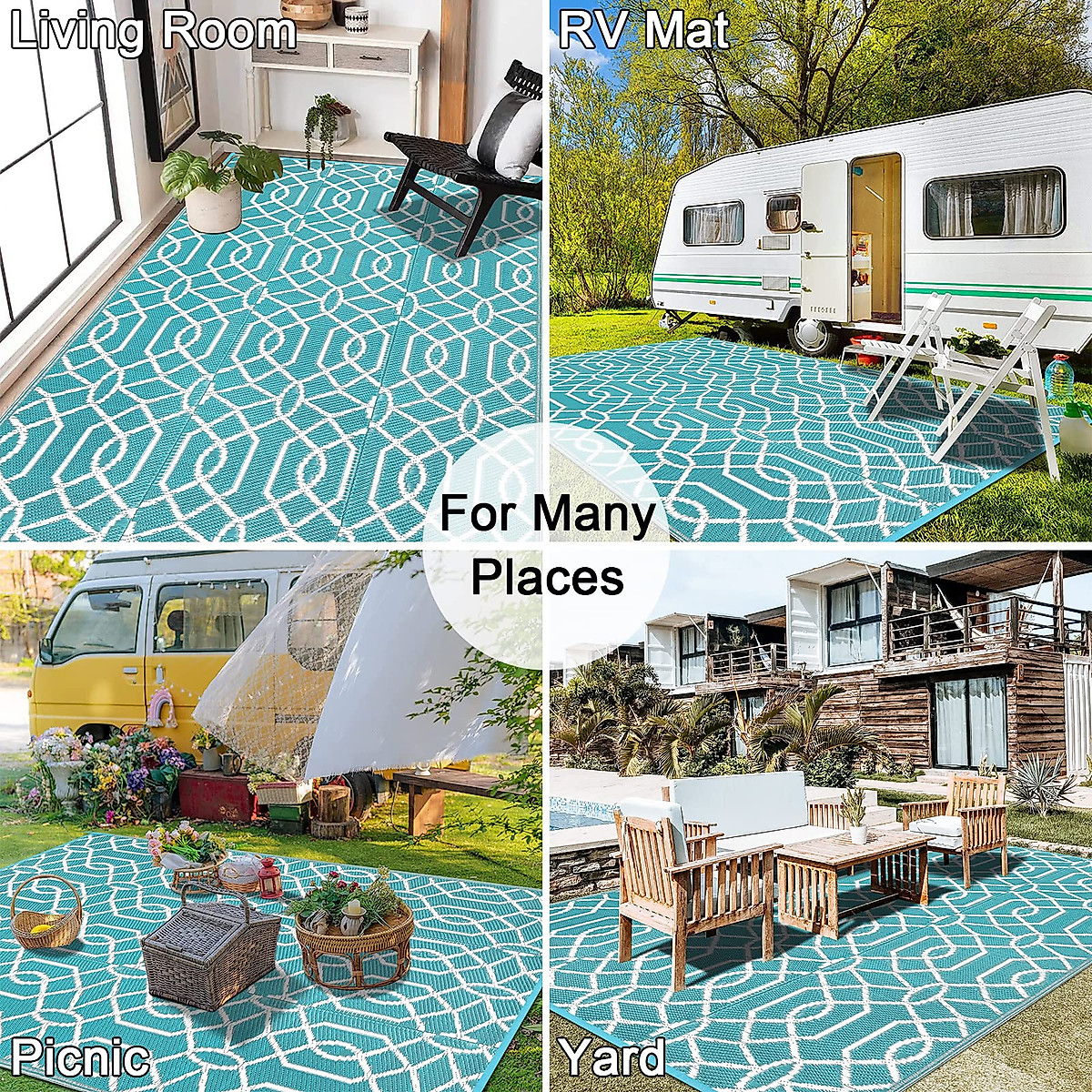 HEBE Outdoor Rug 6'x9' for Patios Waterproof Clearance Reversible Patio Mat Plastic Straw Rug RV Camping Mat Outside Area Rug Carpet for Camping RV,Porch,Deck,Balcony,Camper,Backyard