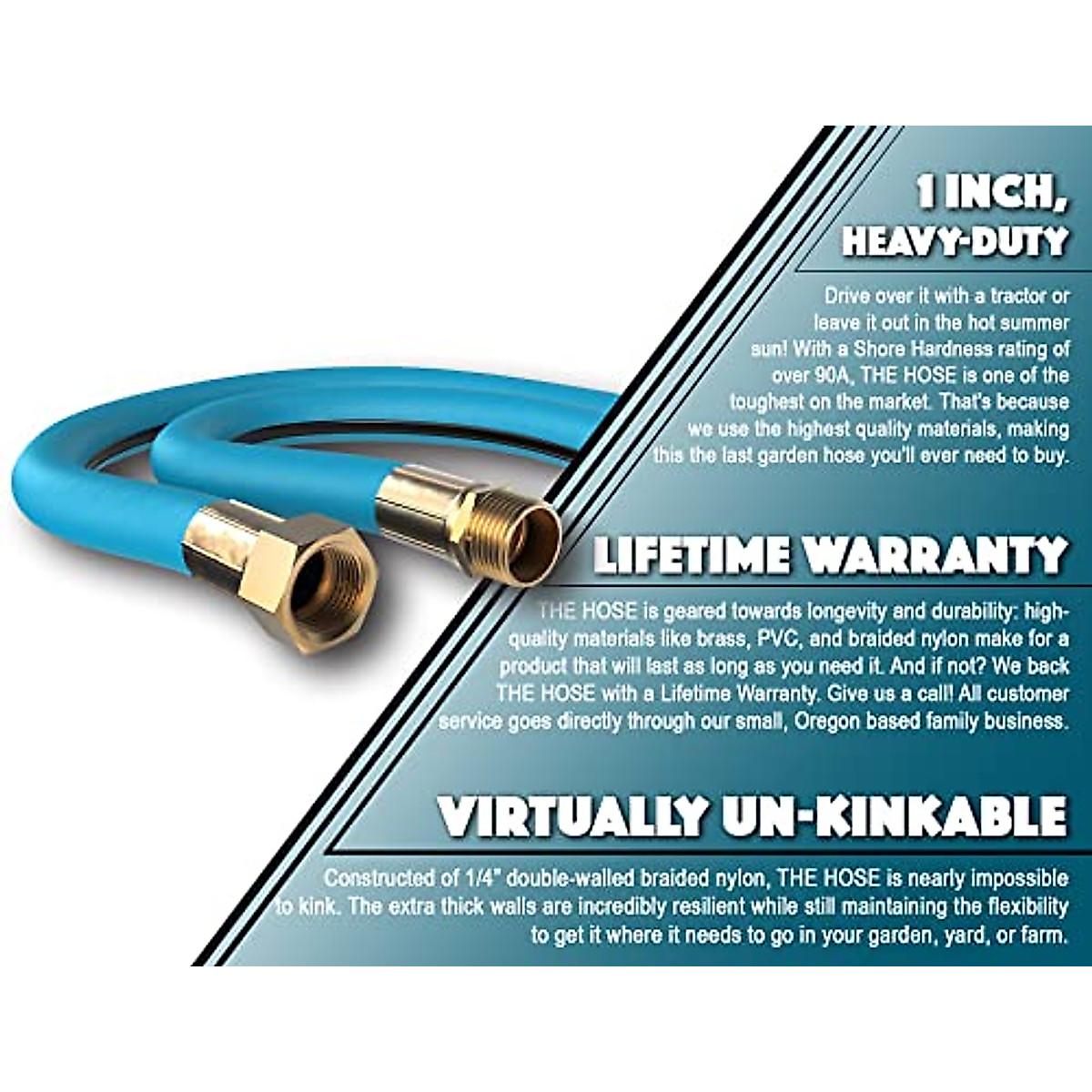 50 Ft Commercial Grade Heavy Duty Garden Hose - THE HOSE by Aeromixer 1" x 50'