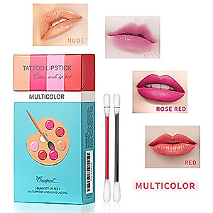 Carlos-CCC 20Pcs Tattoo Lipstick Cotton Swab Lip Tint, Tattoo Lipstick Cotton Swab Lip Gloss, Durable Waterproof Liquid Non-Stick Lipstick (Pink)