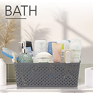 BROOKSTONE, 2 Pack Large Storage Baskets with Handles, Decorative Woven Pattern, Versatile and Stylish Organizers for Home, BPA Free Plastic Bins