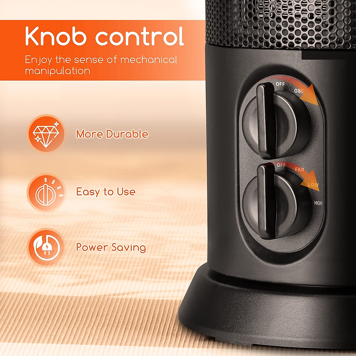 Portable Space Heater for Indoor Use, 250 ft² 1500W Ceramic Oscillating Heater with Thermostat, Tip-Over and Overheat Protection for Office and Room