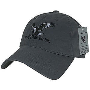 Rapiddominance Relaxed Graphic Cap with Live Free or Die, Dark Grey