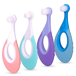 Ecovana - Baby Toothbrush for Infants & Toddlers 0-2 Years Old (4 Pack) | Bonus Fluoride Free Toothpaste Included | Teething Handle with Finger Hole & Extra Soft Bristles | Flexible BPA Free Plastic