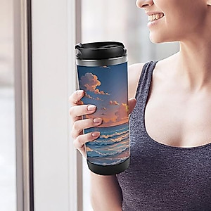 RTFGHJS 13oz Vacuum Insulated Stainless Steel Tumbler with Leakproof Lid Tropical Beach Palm Tree 304 Stainless Steel Travel Mug Wide Mouth Coffee Cup for Hot & Cold Drinks (380ml)