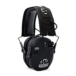 WALKER'S Razor Electronic Quad Muff w/ Bluetooth | 4 Mics 360-Degree Sound Capture 23dB NRR Hearing Protection Range Shooting Earmuffs w/ 2 AAA Batteries, Black