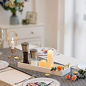 Hanobe Rectangle Long Narrow Tray: Decorative Trays Rectangular Candle Holder Trays for Home Decor White Centerpiece Tray Decor Serving Tray with Gold Handles for Dining Table Coffee Bar Living Room
