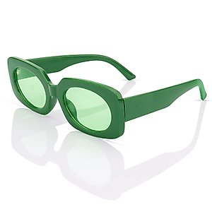 MuagoChic Retro Rectangle Oval Lenses UV400 Sunglasses for Women Men Narrow Thin Square Frame Sun Glasses Vintage Shades Green