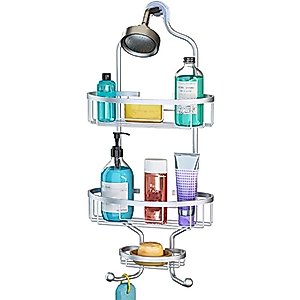 GAOKASE Shower Caddy Over Shower Head, Hanging 3-Tier Bathroom No Drilling Shower Organizer Aluminum 2-Hooks for Towel Soap Conditioner