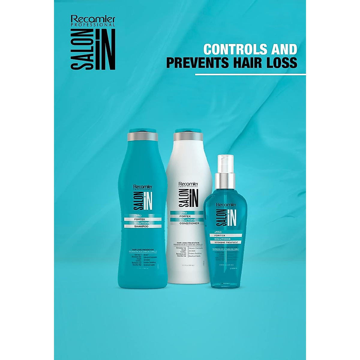 SalonIn Recamier Professional Shampoo Fortex Women Hair Loss Prevention | Champu Anticaida Cabello Profesional 10.1 Ounces - 300 Mililiter