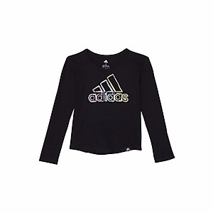 adidas Girls' Long Sleeve Vent Graphic Tee, Black, 4