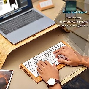 SAMDI Wooden Keyboard Tray, 2nd Generation Wireless Keyboard Tray for iMac Bluetooth Stand Base Keyboard Mounting Platform Shelf, Small Slot for Magic Keyboard Storage - (Bamboo)