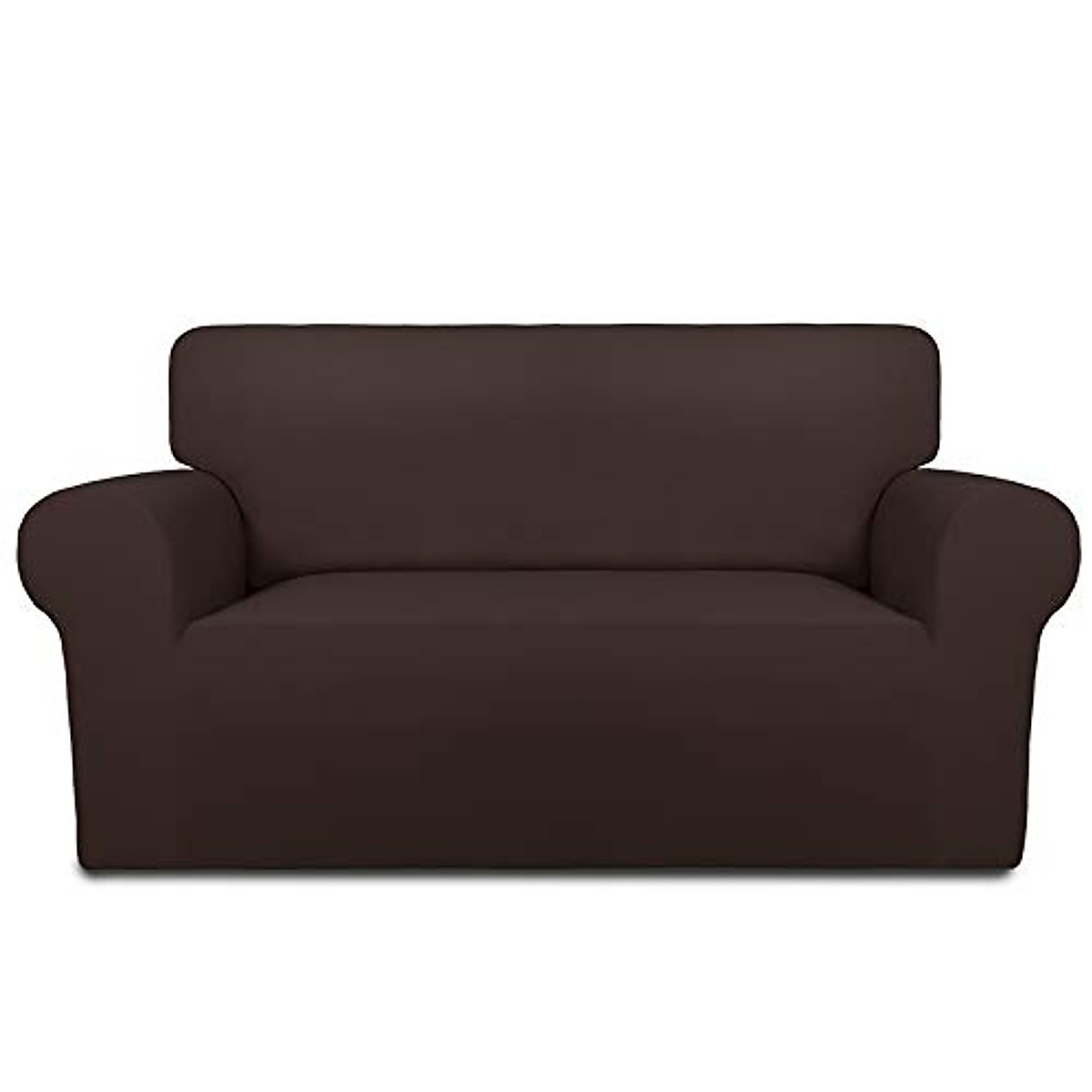 PureFit Super Stretch Sofa Slipcover – Spandex Non Slip Soft Couch Sofa Cover, Washable Furniture Protector with Non Skid Foam and Elastic Bottom for Kids, Pets （Loveseat, Chocolate）