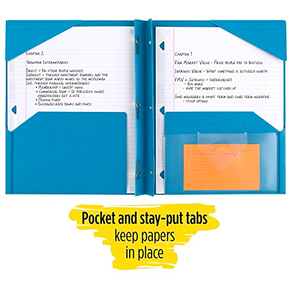 Five Star 2 Pocket Folder, 4 Pack, Plastic Folders with Stay-Put Tabs and Prong Fasteners, Holds 8-1/2” x 11" Paper, Writable Label, Assorted Colors (38064)
